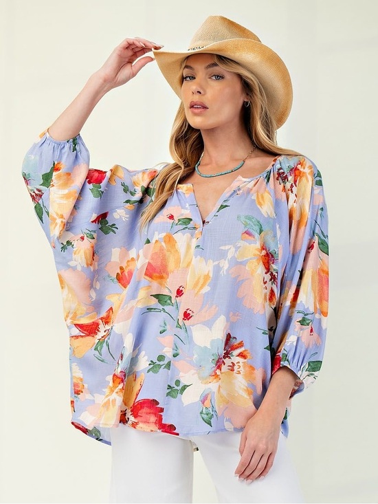easel | Tops | Easel Iris Blue Printed Rayon And Linen Woven Top | Poshmark